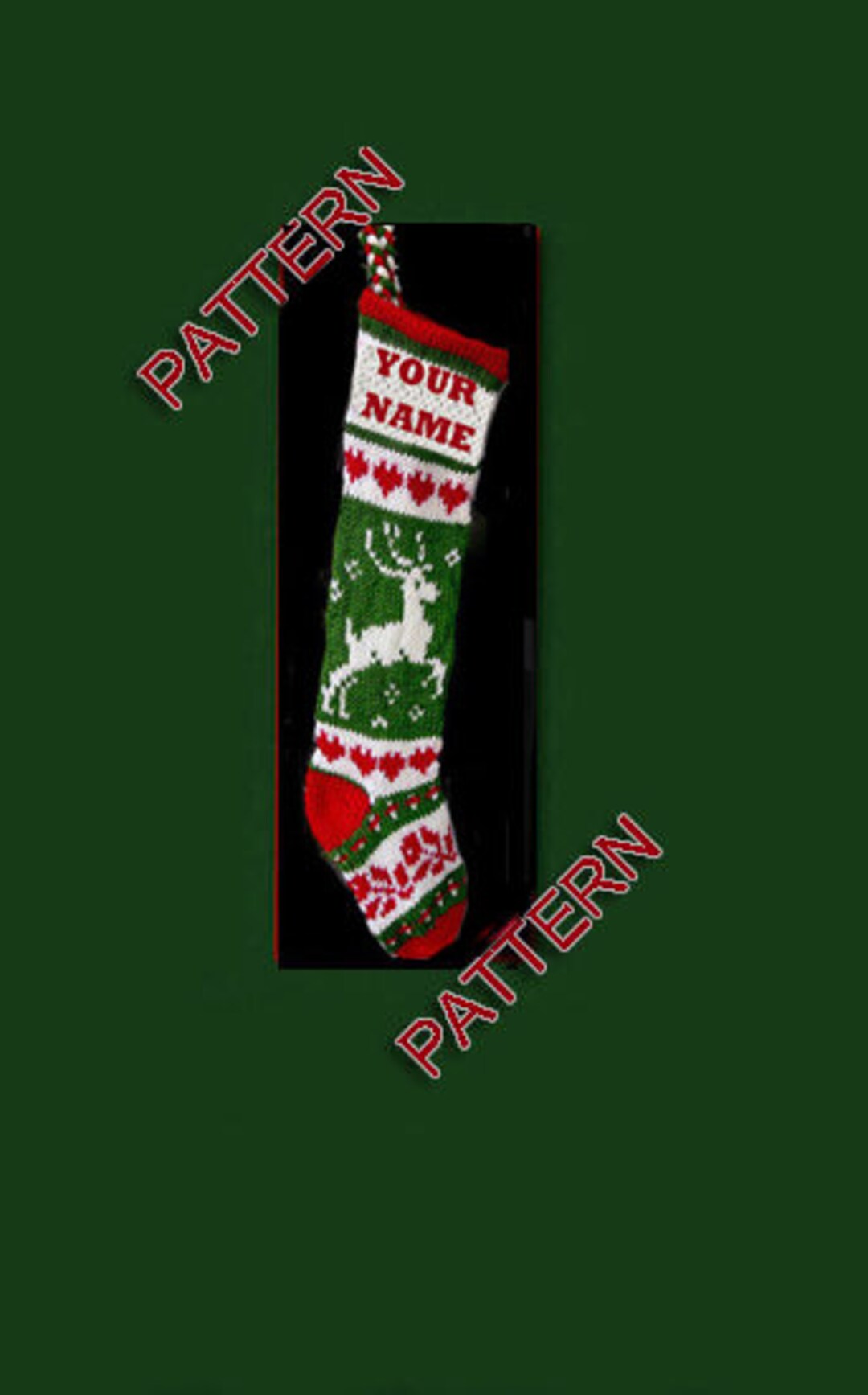 Pattern Only, Hand Knit Christmas Stocking, Large Reindeer and Flowers ...