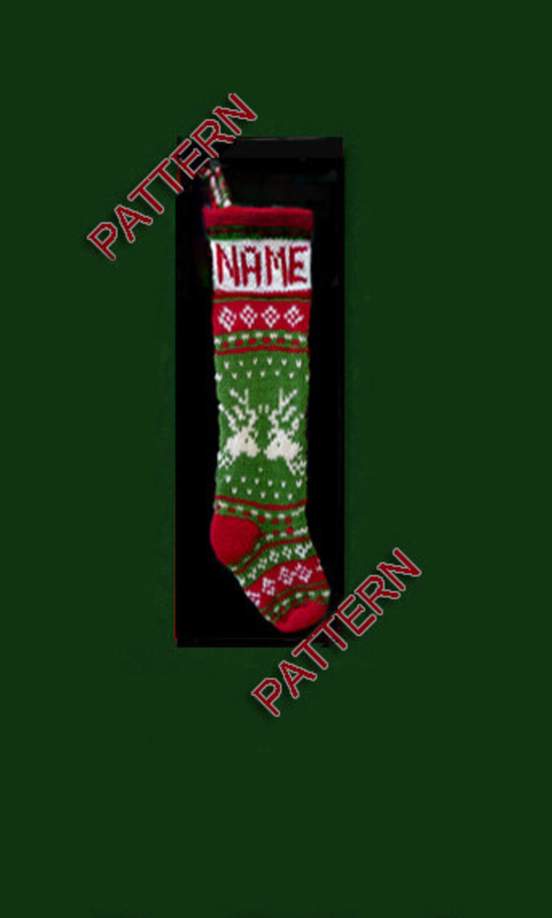 Hand Knit Christmas Stocking, Pattern Only, Reindeer With Green Setting ...
