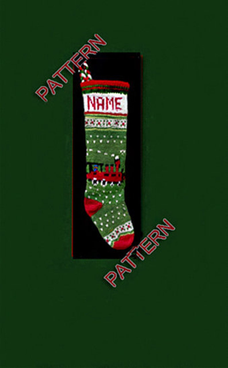 Pattern Only Hand Knit Christmas Stocking, Train, Holly and Snowflake ...