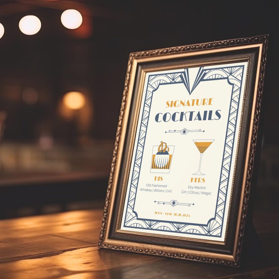 Signature Drink Sign, Signature Cocktail Sign, Art Deco Cocktail Menu ...