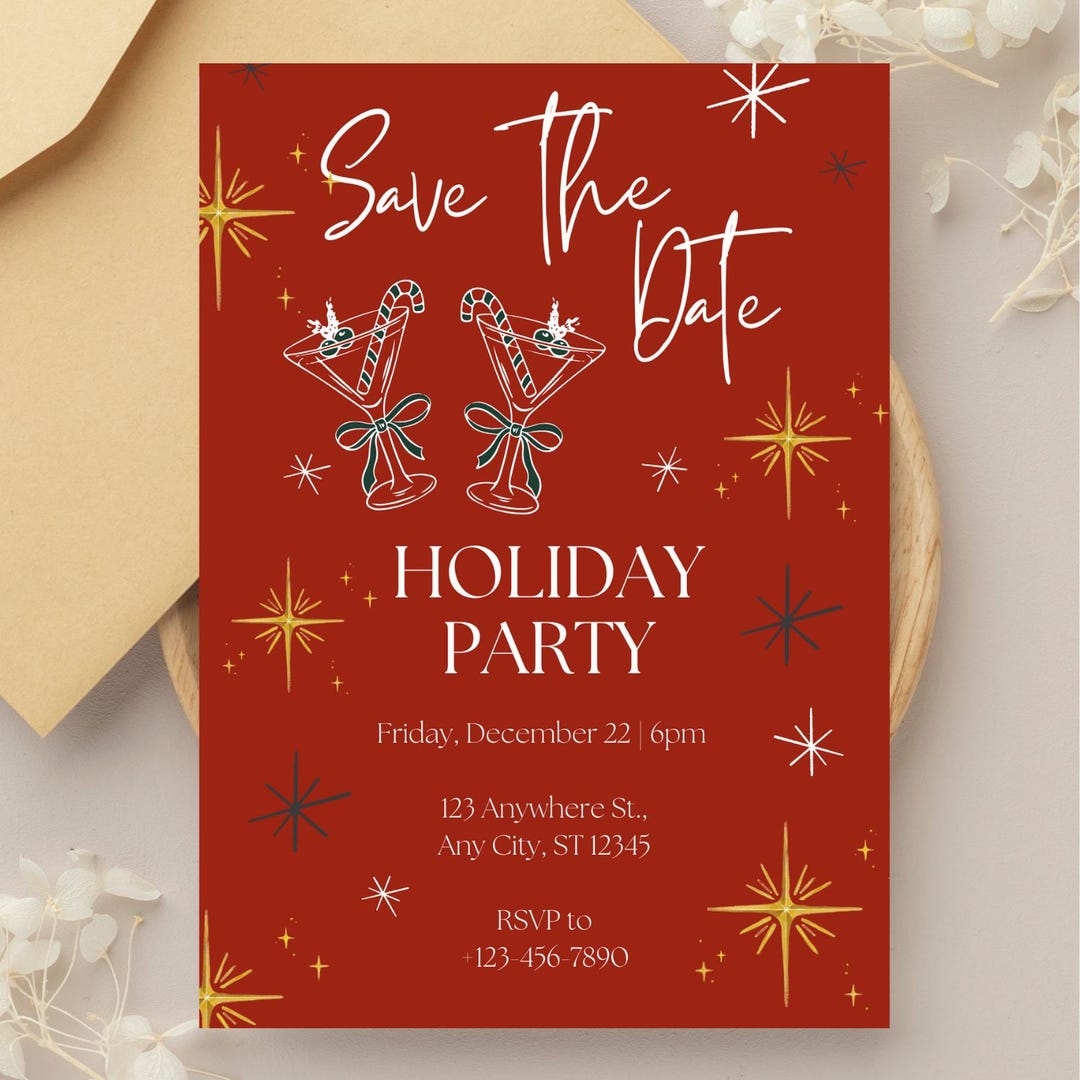 Festive Holiday Party Save the Date, Holiday Party Invite, Holiday ...