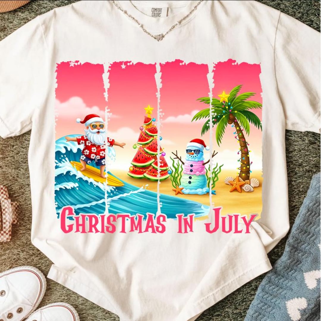 Christmas in July PNG, Summer Santa Shirt Design, Beach Vacation ...