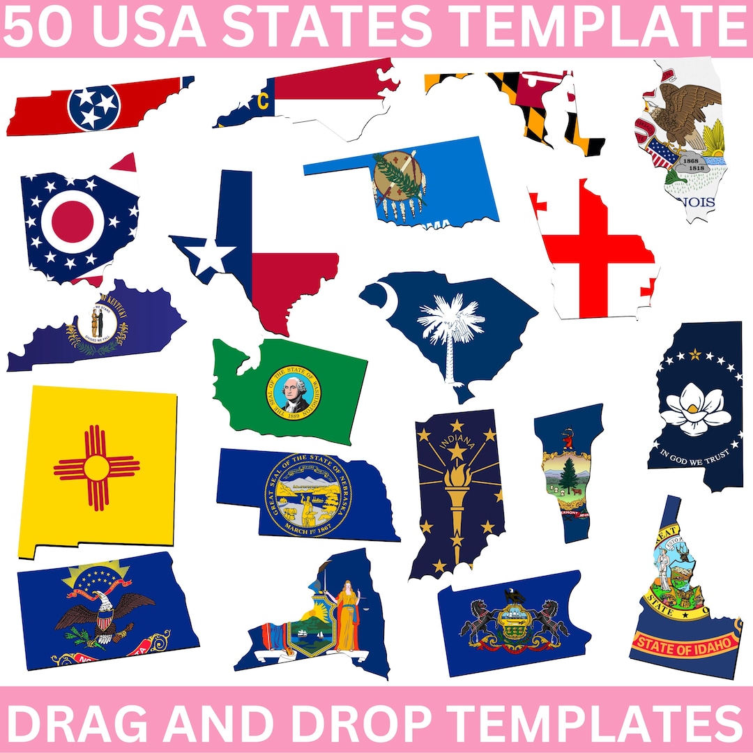 Canva US States, 50 USA States Custom Canva Frames, Individual State ...
