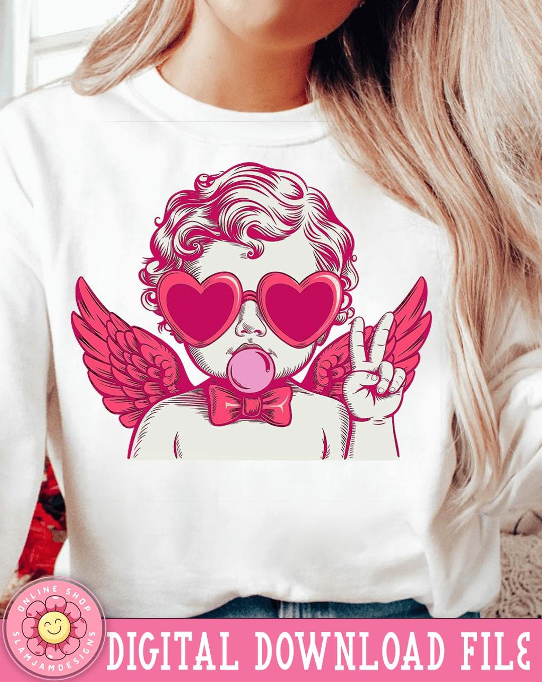 Retro Cupid Valentines Day Blowing Bubble PNG, Vintage Valentines Day ...