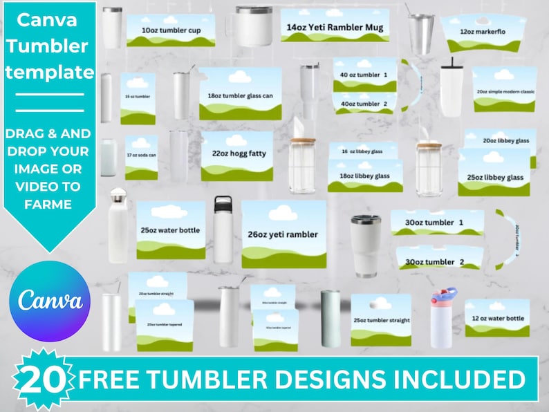 Tumbler Template Bundle, Editable 20oz & 40oz Designs, Canva Libbey ...
