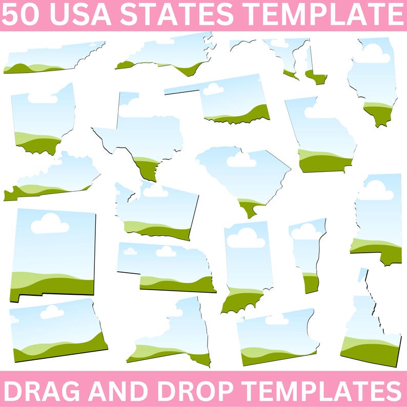 Canva US States, 50 USA States Custom Canva Frames, Individual State ...