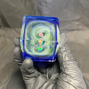 1.8 Double Sided Faceted Glass Cube Silver and Gold Fumed Vortex With ...