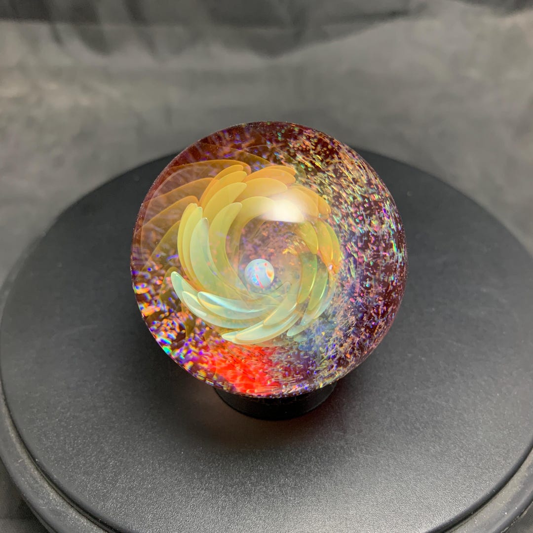 2/50.9mm Handmade Silver and Gold Fumed Glass Implosion Opal Eater ...