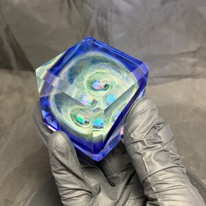 1.8 Double Sided Faceted Glass Cube Silver and Gold Fumed Vortex With ...