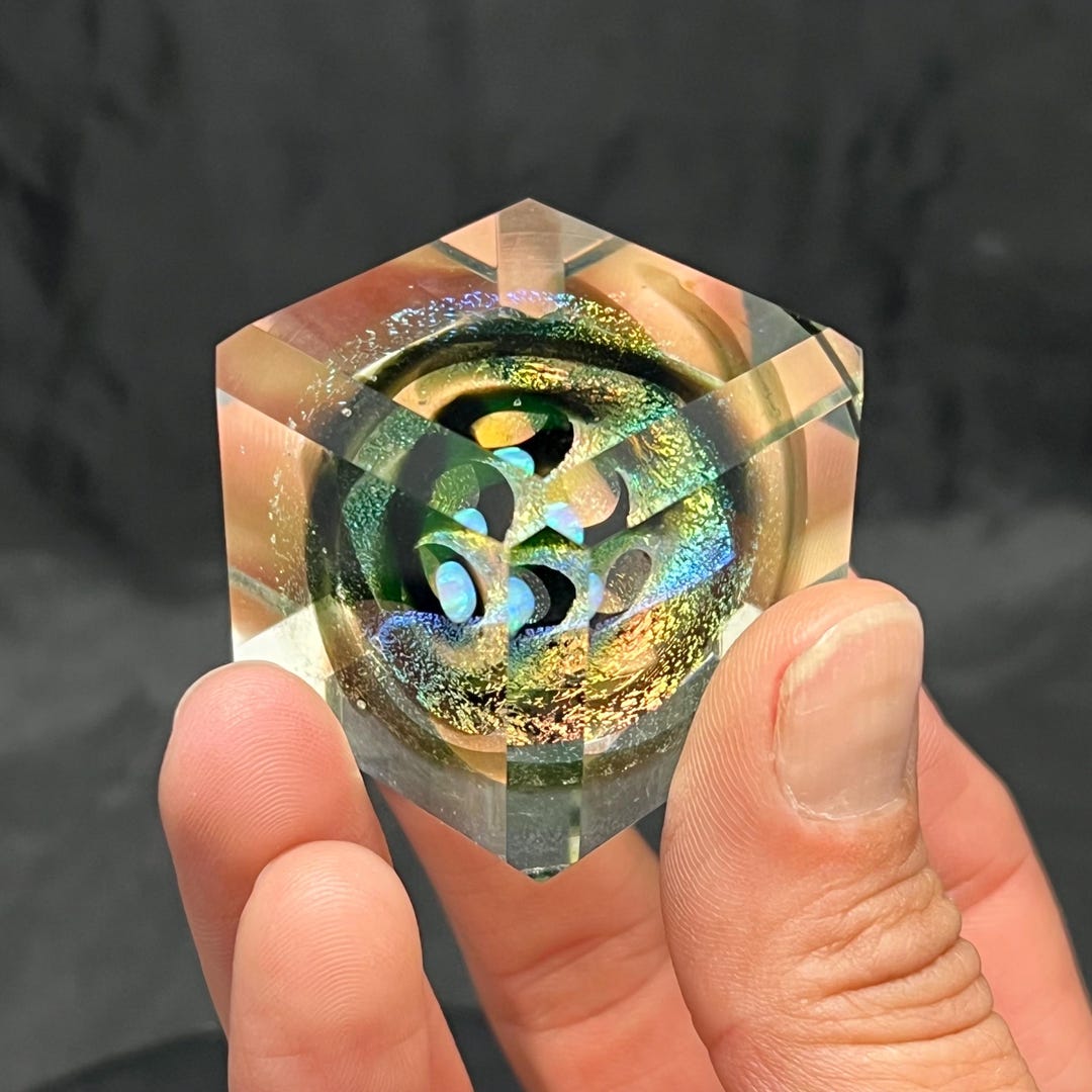 1.38” - Faceted Borosilicate Glass Cube - Rainbow Dichroic, Opal, UV ...