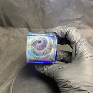 1.8 Double Sided Faceted Glass Cube Silver and Gold Fumed Vortex With ...