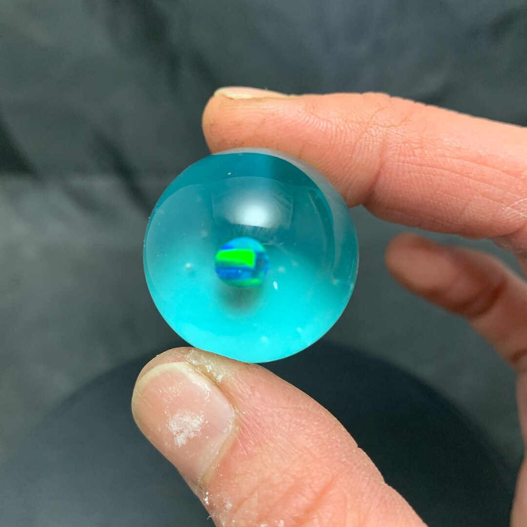 27.5mm Handmade Glass Marble With Tumbled Gilson Opal on Aqua Azul - Etsy