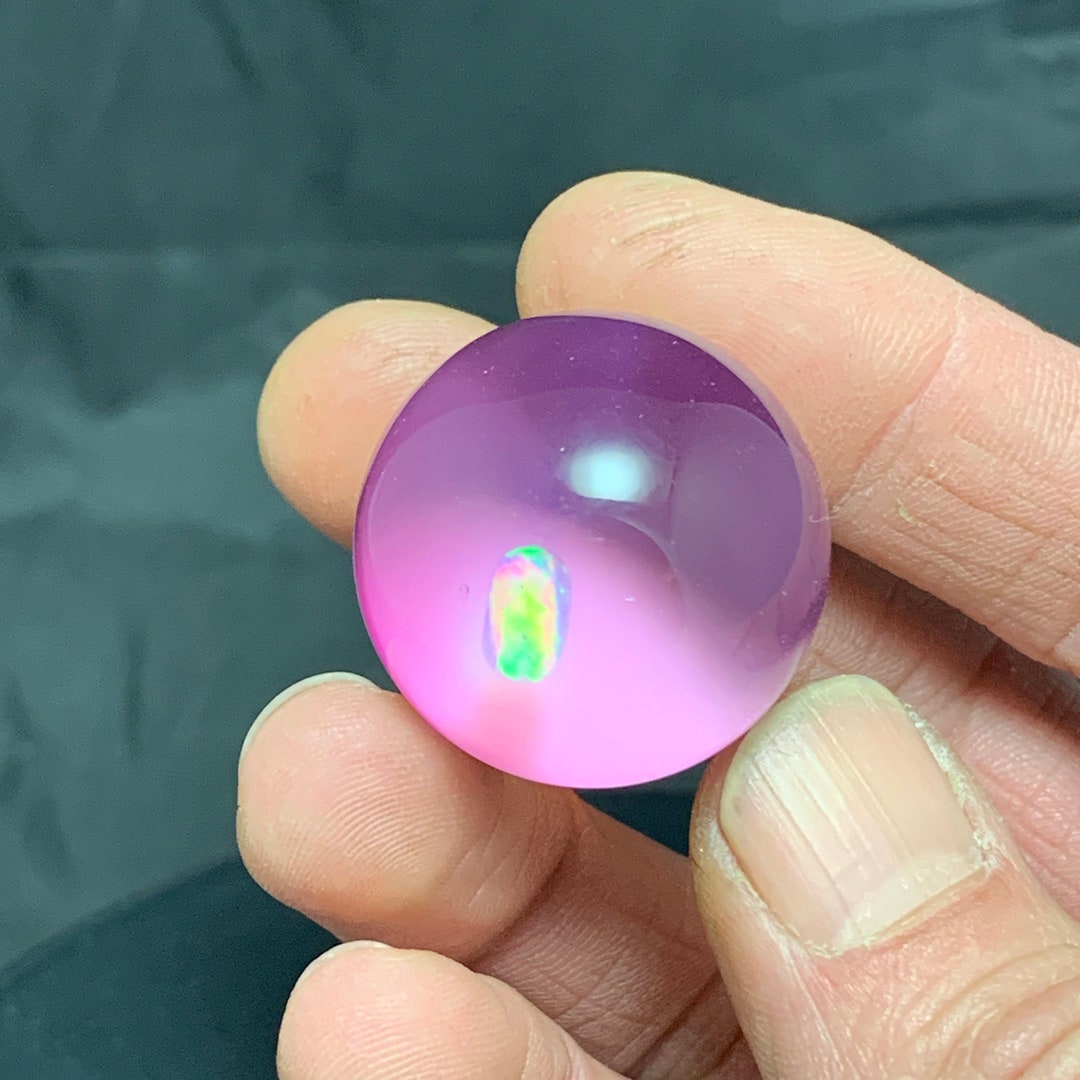 26.9mm Handmade Glass Marble With Tumbled Gilson Opal. Pink Lotus Green - Etsy