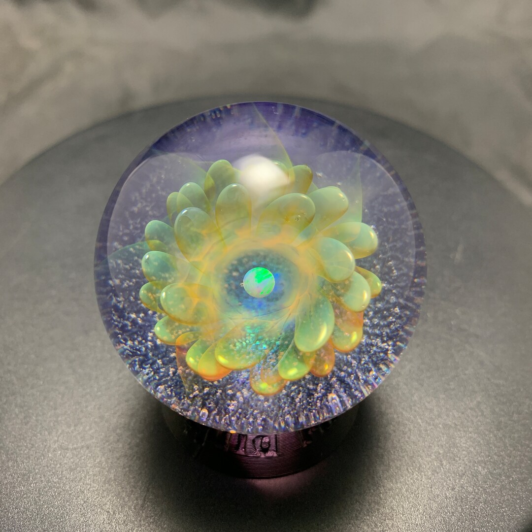 1.84/46.8mm Handmade Silver and Gold Fumed Glass Implosion Marble on ...