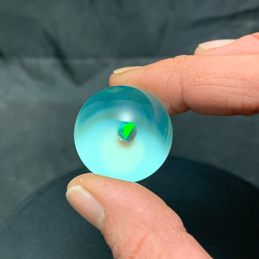 26.4mm Handmade Glass Marble With Tumbled Gilson Opal on Sea Slyme Blue Green - Etsy