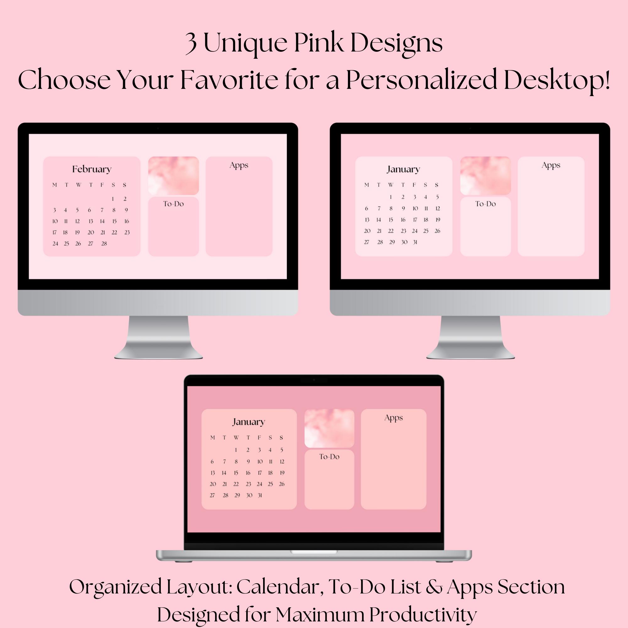 Pink Desktop Wallpaper Set - 2025 January & February Calendars, To-do ...