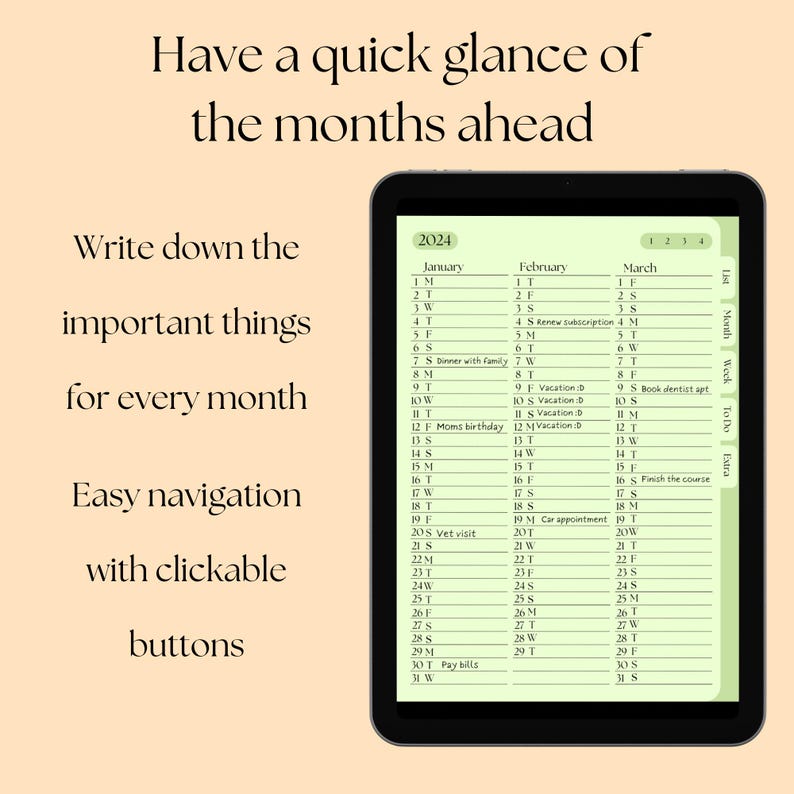 Interactive Digital Planner Set | Clickable Calendar With Monthly ...