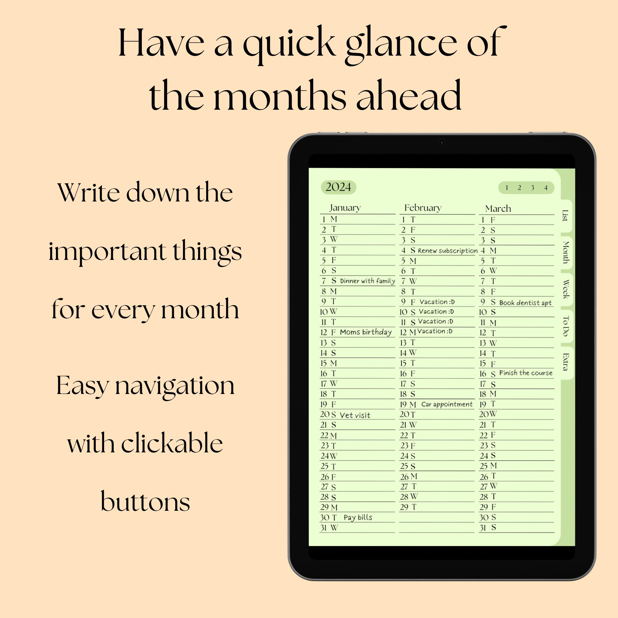 Interactive Digital Planner Set Clickable Calendar With Monthly, Weekly Views, To-do Lists ...