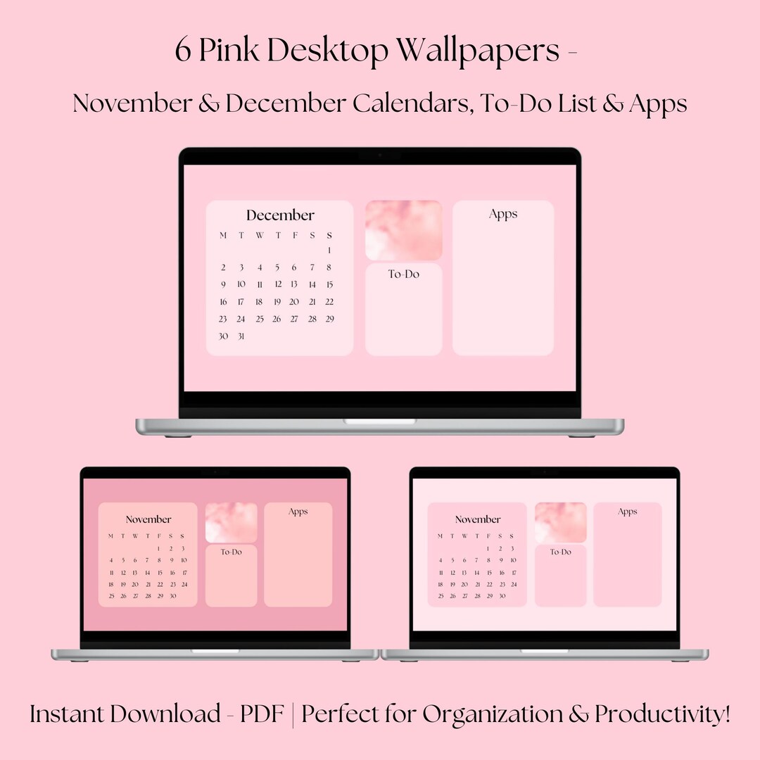 Pink Desktop Wallpaper Set 2024 November & December Calendars, To-do ...