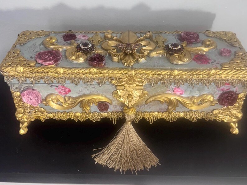 French Country Jewelry Box: Victorian Baroque Style, Rustic Gold Finish ...