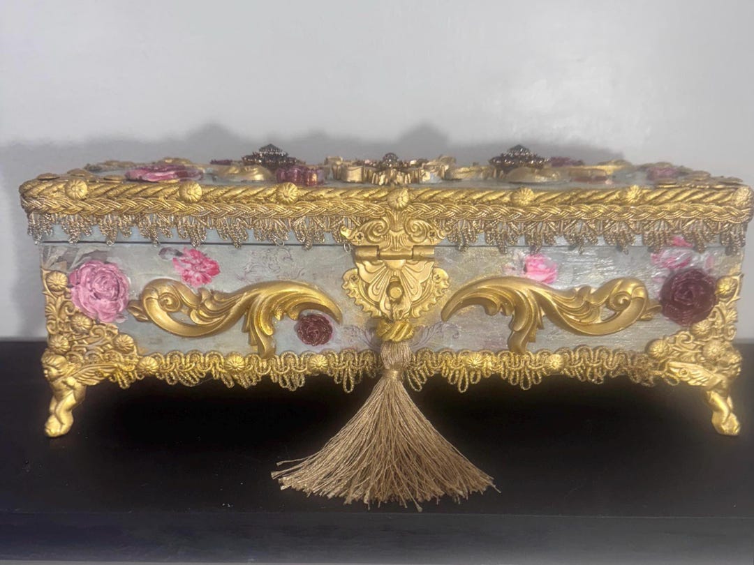 French Country Jewelry Box: Victorian Baroque Style, Rustic Gold Finish ...