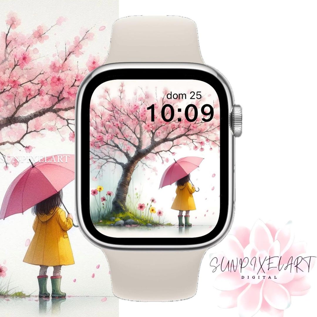 Apple Watch Face Girl With Umbrella, Apple Wallpaper Watercolor, iPhone ...