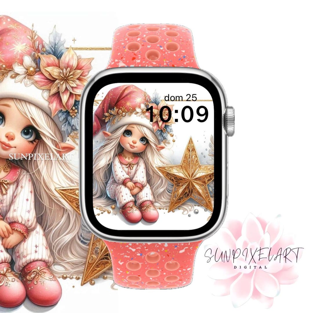 Apple Watch Wallpaper Cute Elf in Pajamas, Christmas Apple Watch Face ...