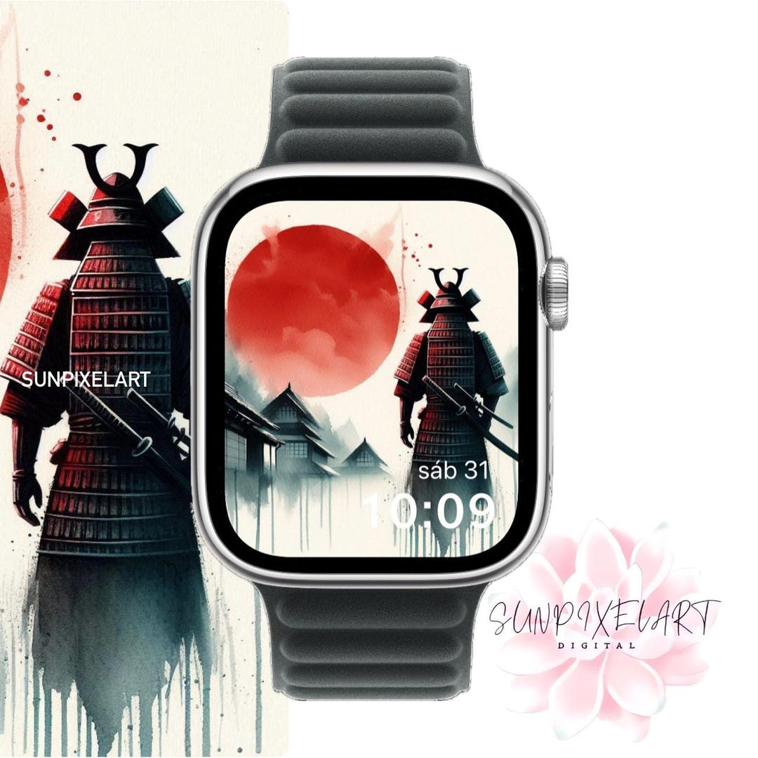 Apple Watch Wallpaper Samurai, Watercolor Japanese Art for Smartwatch ...