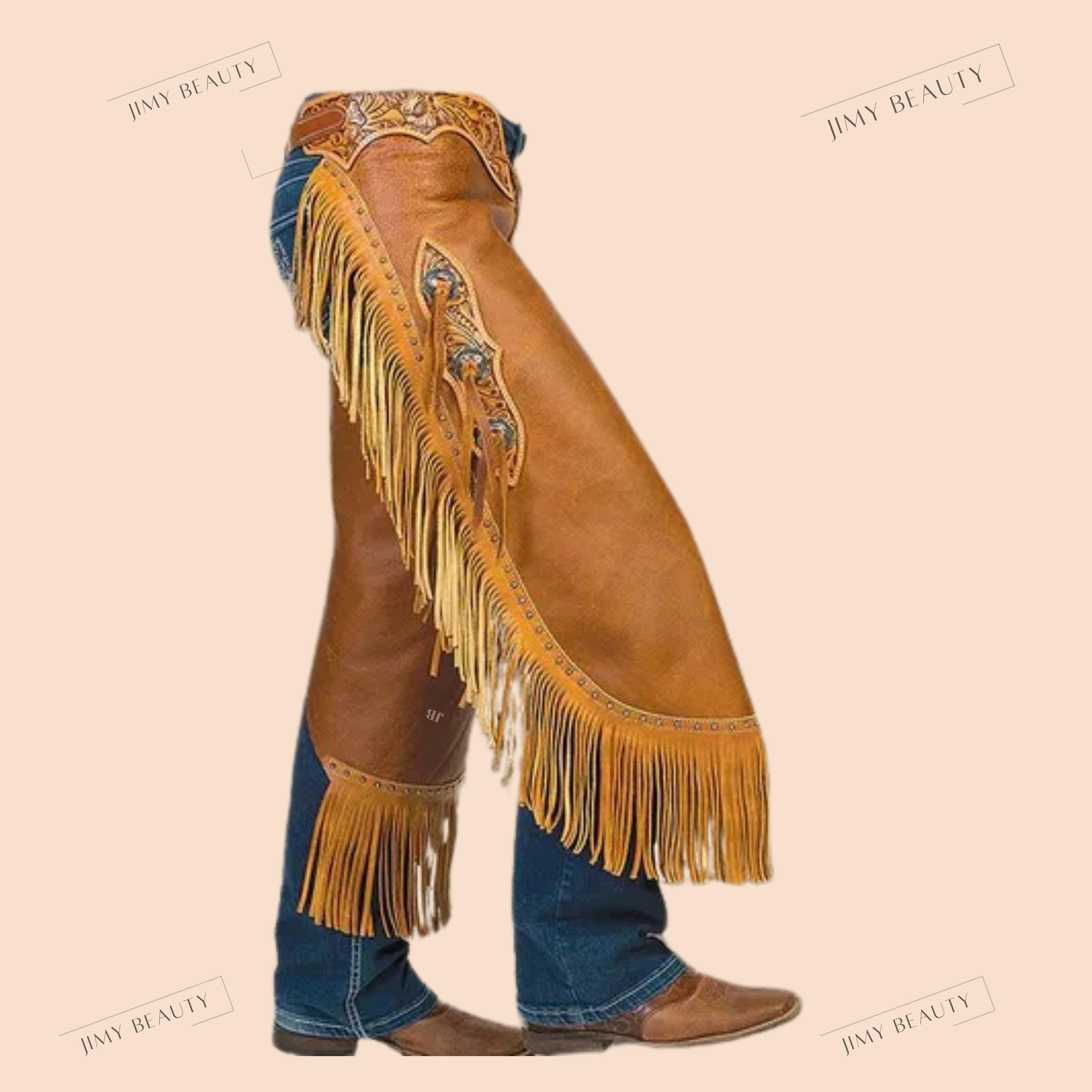 Handmade Soft Tan Brown Genuine Leather Chaps Western Cowboy Chaps ...