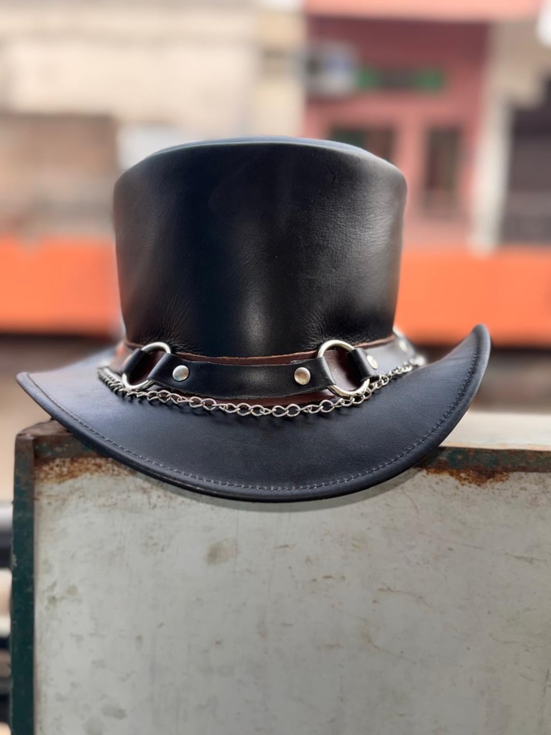 Steampunk Deadman Leather Top Hat El Dorado Classic Ring Band Biker Hat ...