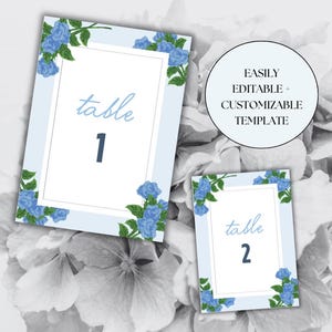 Blue Hydrangea Table Number Template - EDITABLE - Etsy