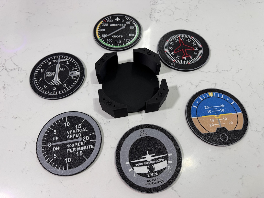 3D Printed Aircraft Instrument Coasters – Aviation Gift Set for Pilots ...