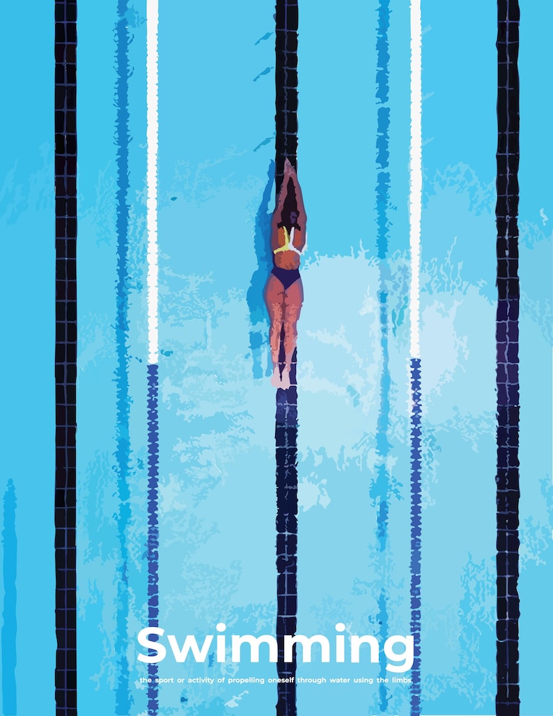 Swimming Digital Poster - Etsy