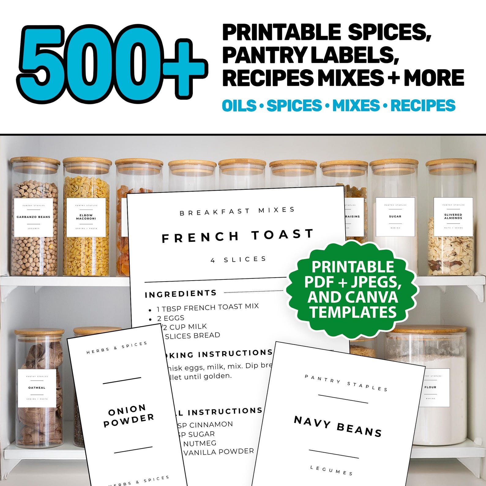 Printable Pantry Labels Bundle | Spices, Recipes, Oils (canva Editable ...