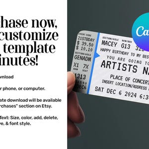 Ticketmaster Ticket | Concert Ticket Template | Surprise Concert Tickets | Birthday Gift ...