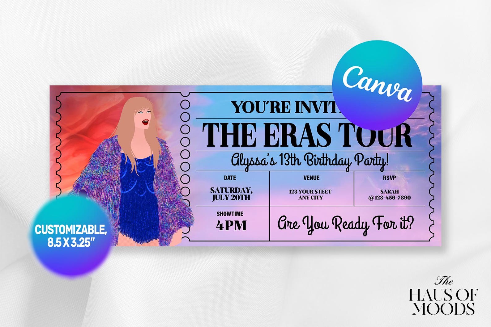 Eras Birthday Party, Printable Taylor Birthday Invite Music Birthday ...