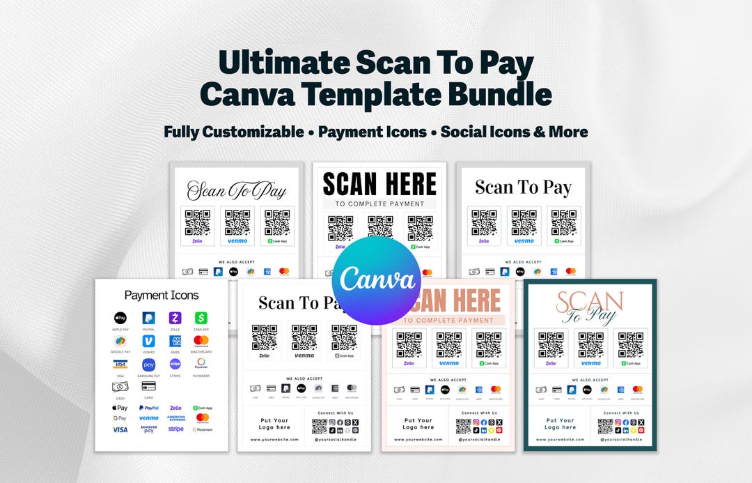 Scan to Pay Templates, Qr Code Sign, Small Business, Editable Canva ...