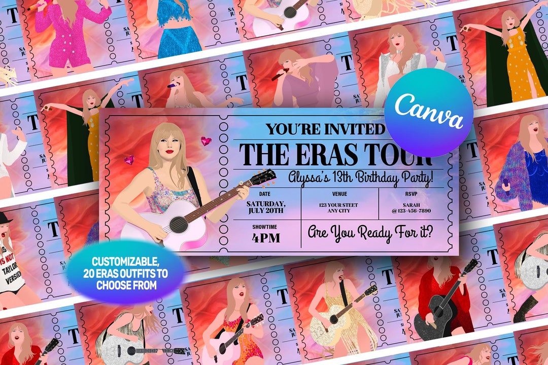 Eras Birthday Party, Printable Taylor Birthday Invite Music Birthday ...