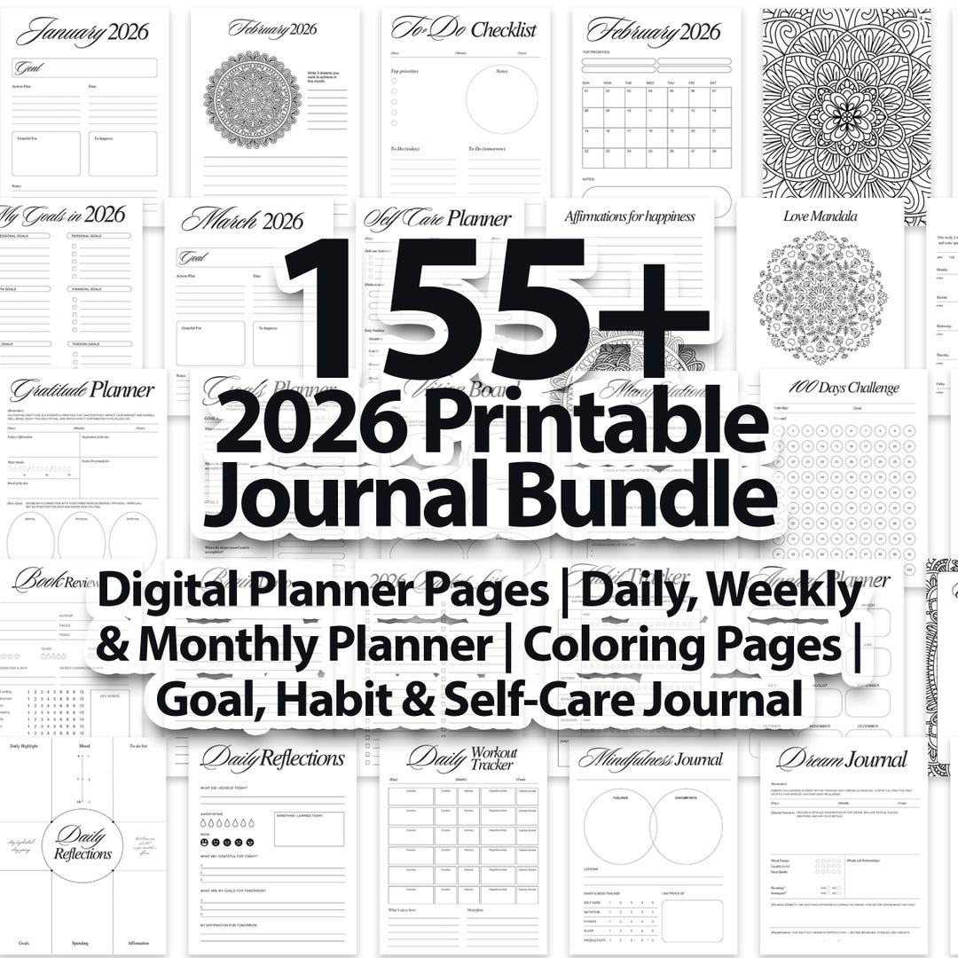 2026 Planner Bundle – Printable Journal, Vision Board, Coloring Pages ...