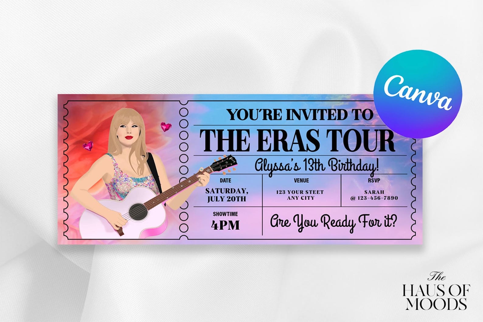 Eras Birthday Party, Printable Taylor Birthday Invite Music Birthday ...