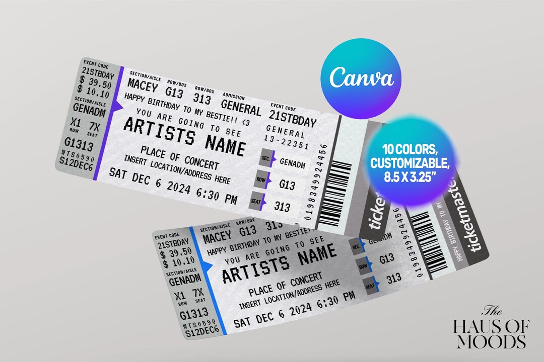 Ticketmaster Ticket | Concert Ticket Template | Surprise Concert Tickets | Birthday Gift ...