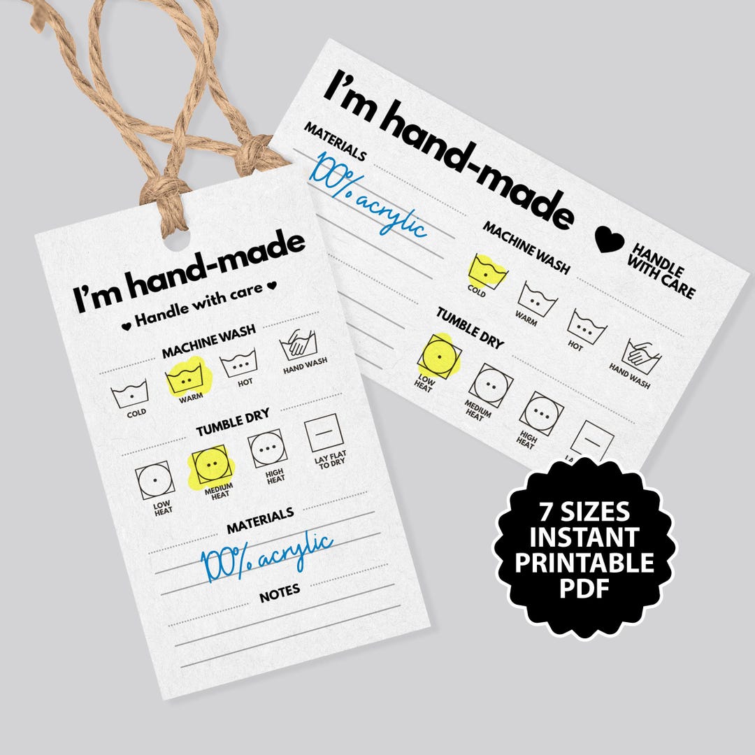Printable Care Tags PDF, Crochet Knit Instructions, Craft Packaging ...
