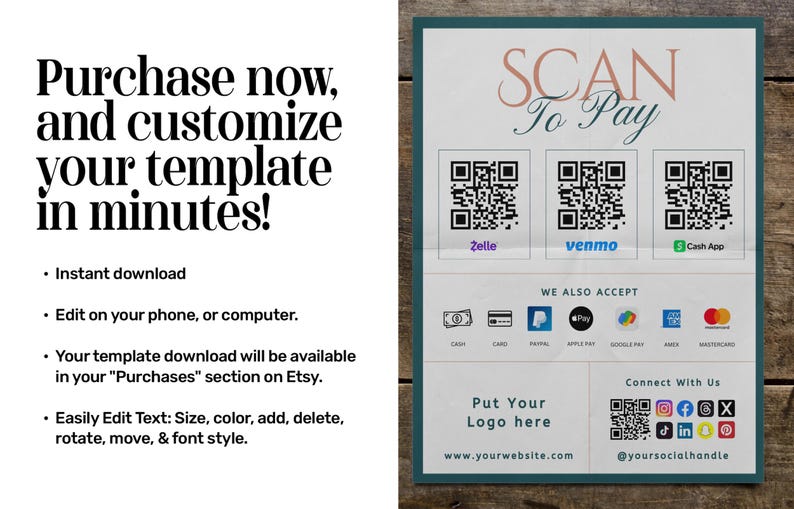 Scan to Pay Templates, Qr Code Sign, Small Business, Editable Canva ...