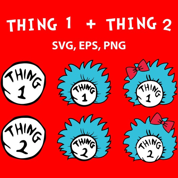 Thing 1 and Thing 2 Black and White Clipart - Etsy