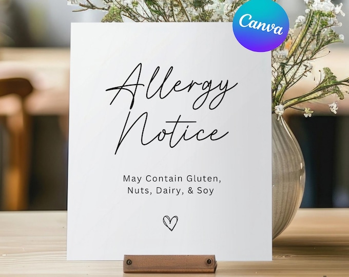 Food Allergy Notice A4 Acrylic Freestanding Hand Painted Shop Sign ...