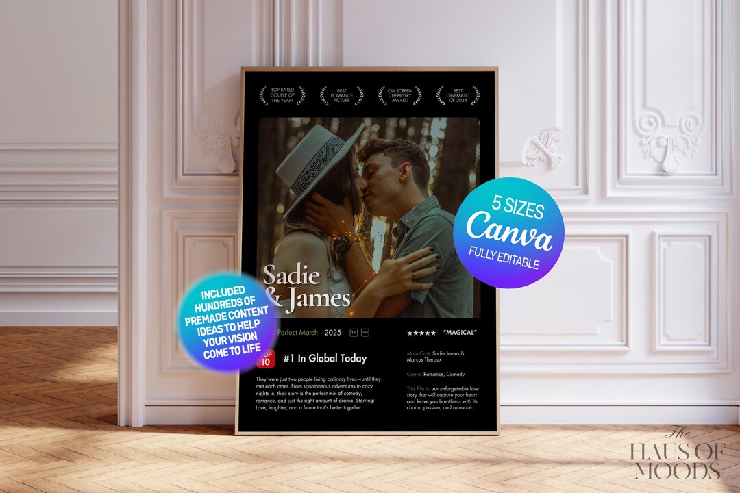 Custom Movie Poster Template for Canva, Personalized Poster, Valentines ...