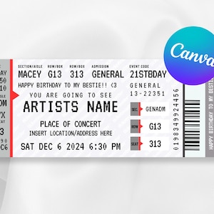 Ticketmaster Ticket | Concert Ticket Template | Surprise Concert Tickets | Birthday Gift ...