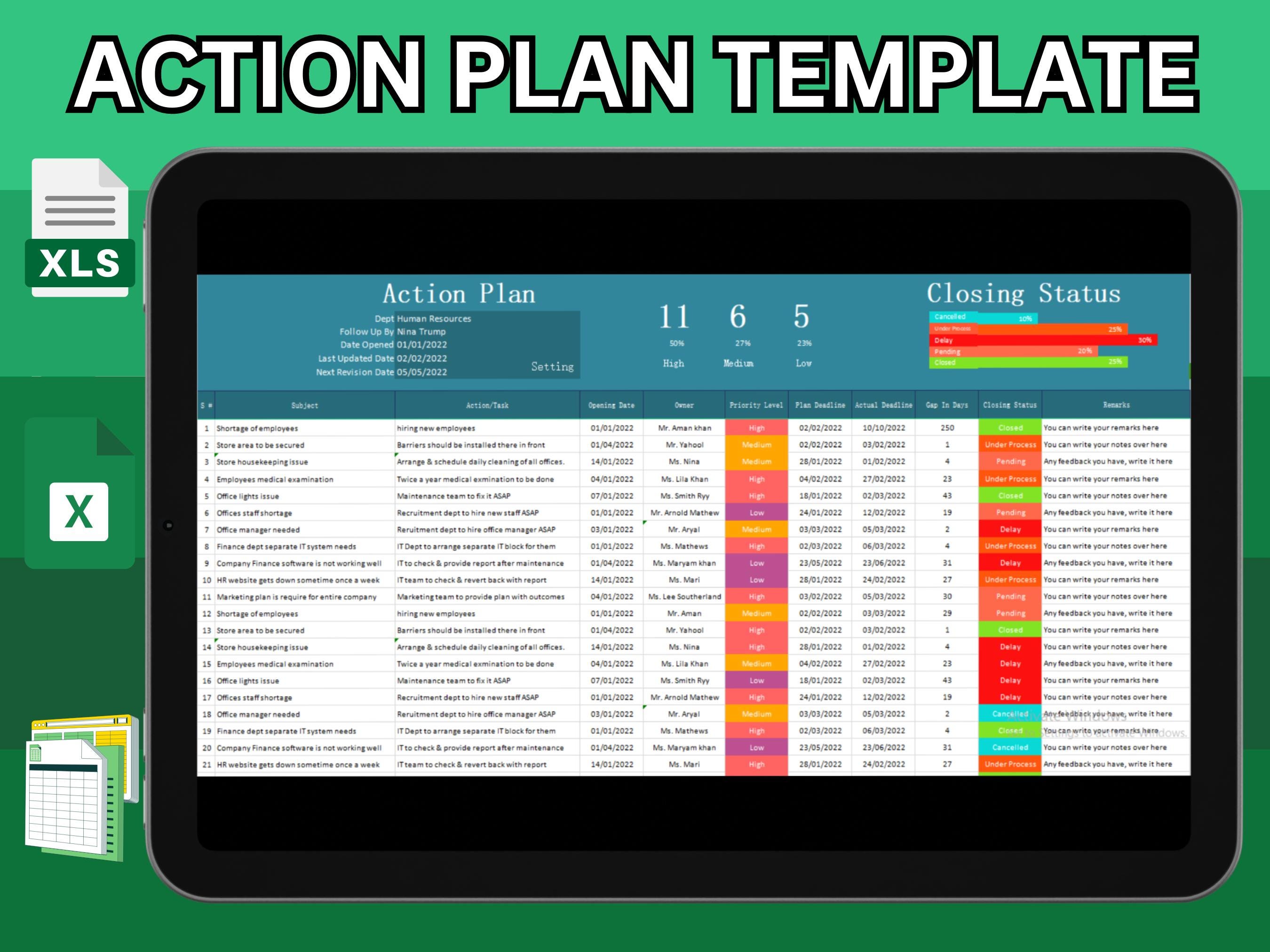 Action Plan Template Editable Excel & Google Sheets Business Strategy ...