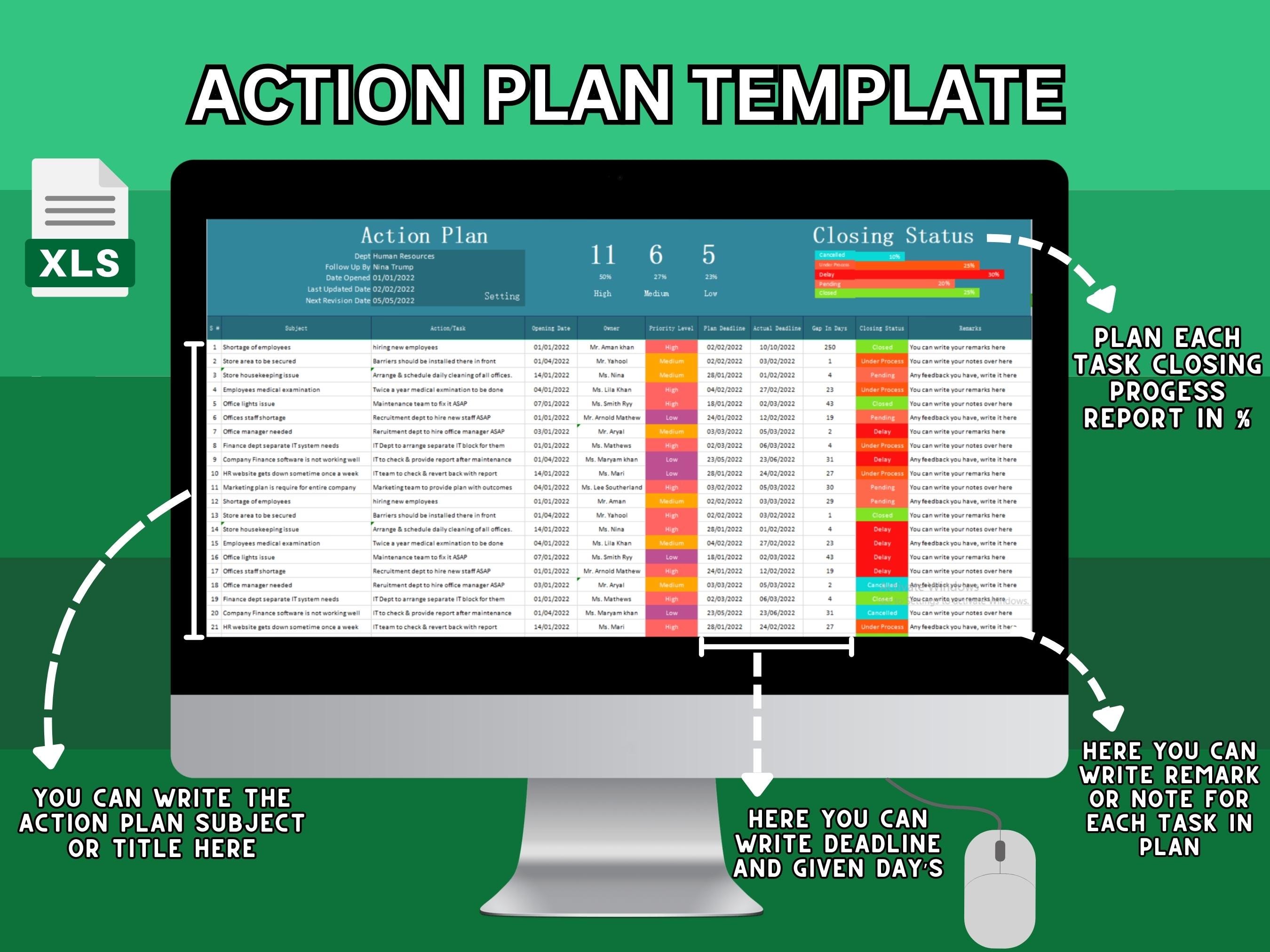 Action Plan Template Editable Excel & Google Sheets Business Strategy ...