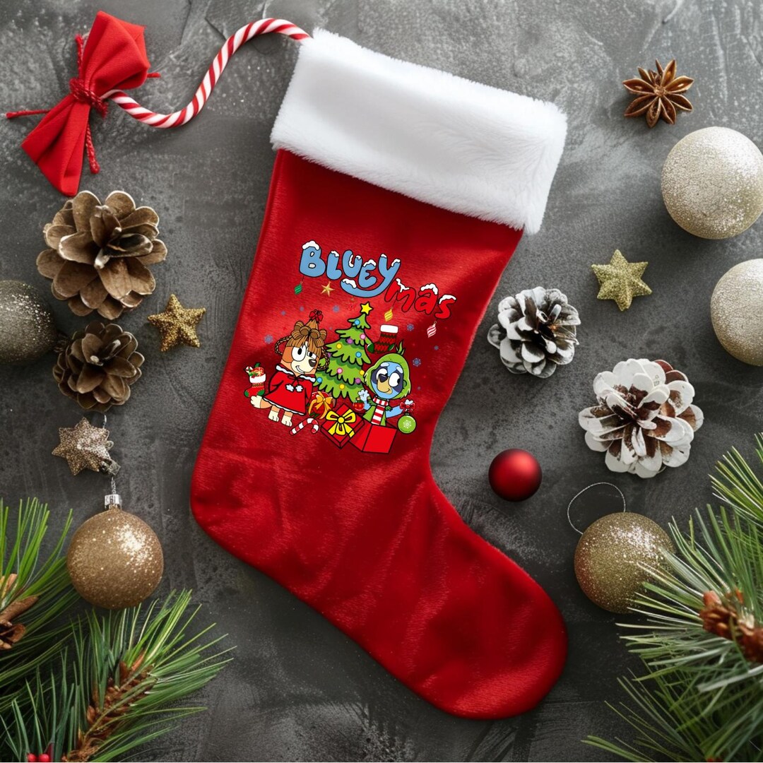 Kids Bluey and Family Christmas Stocking Santa Stocking Bluey Stocking ...